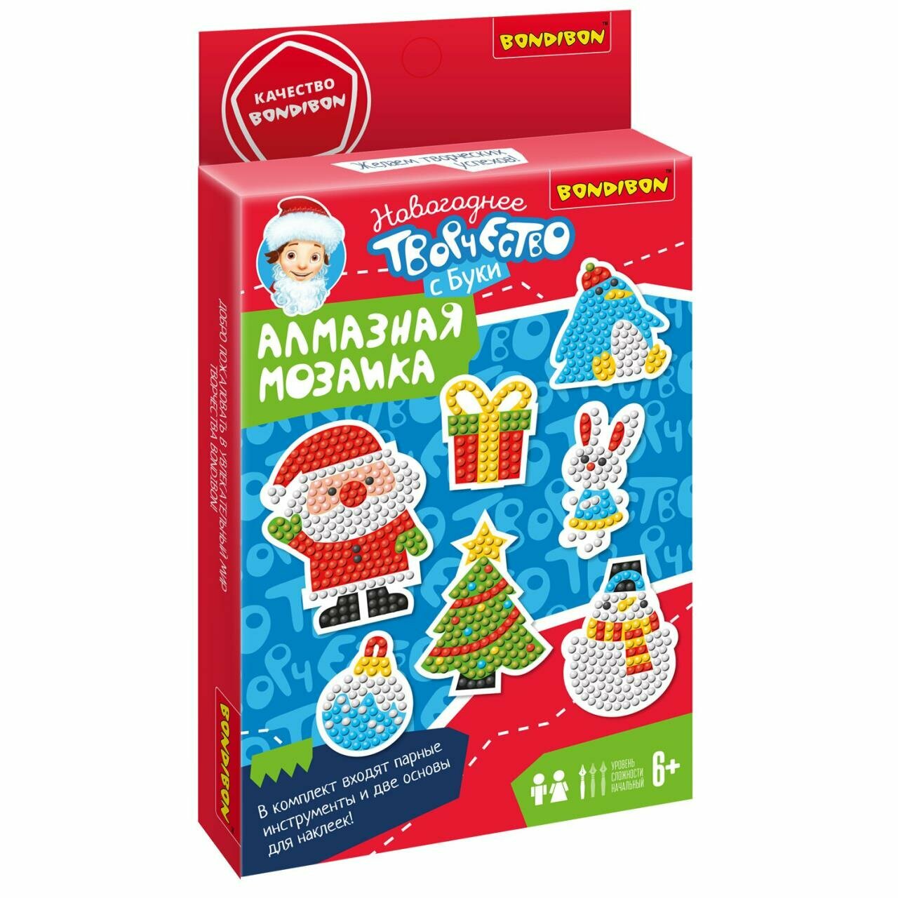 Набор Алмазная Мозаика BONDIBON "С Новым Годом", цветной, для детей от 6 лет, 7 наклеек
