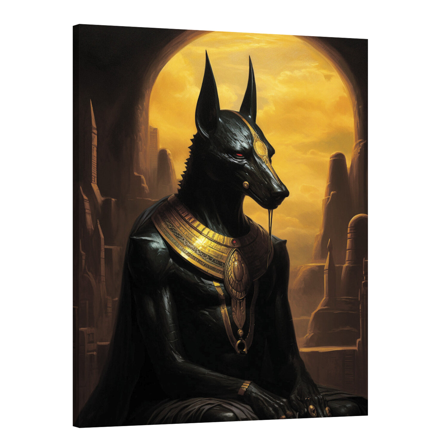 Интерьерная картина 50х70 "Анубис: проводник к богине истории и судьбы"