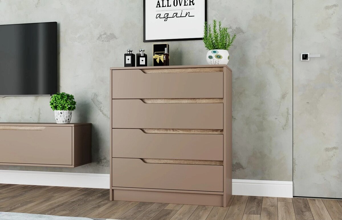 Комод МебельЛэнд24 Бонди - 2 Капучино 90x45x92 бежевый с 4 ящиками