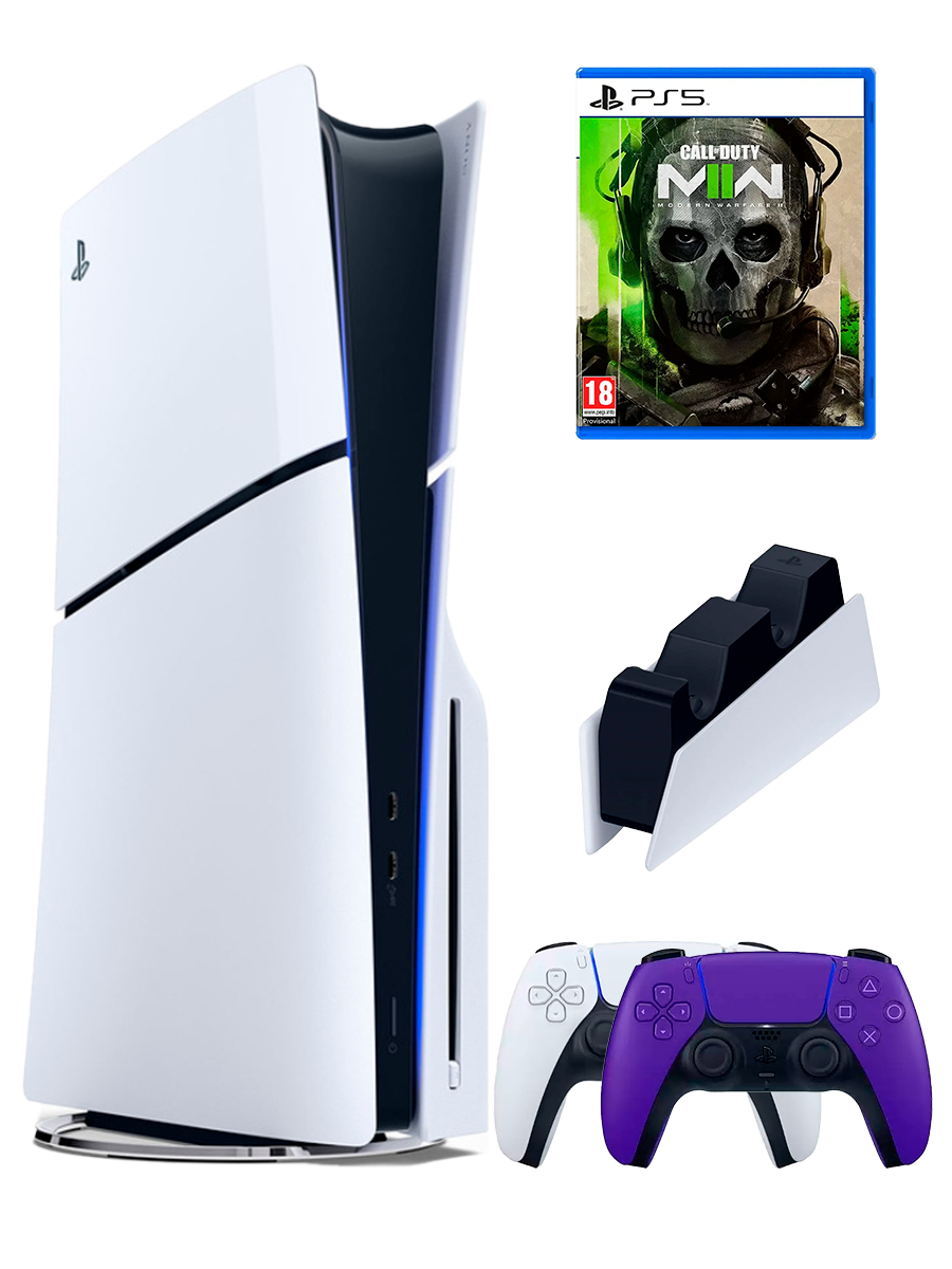 PS5 (ПС5) Игровая приставка Sony PlayStation 5 Slim disc + 2-й геймпад(фиолетовый) + зарядное + игра CALL of DUTY