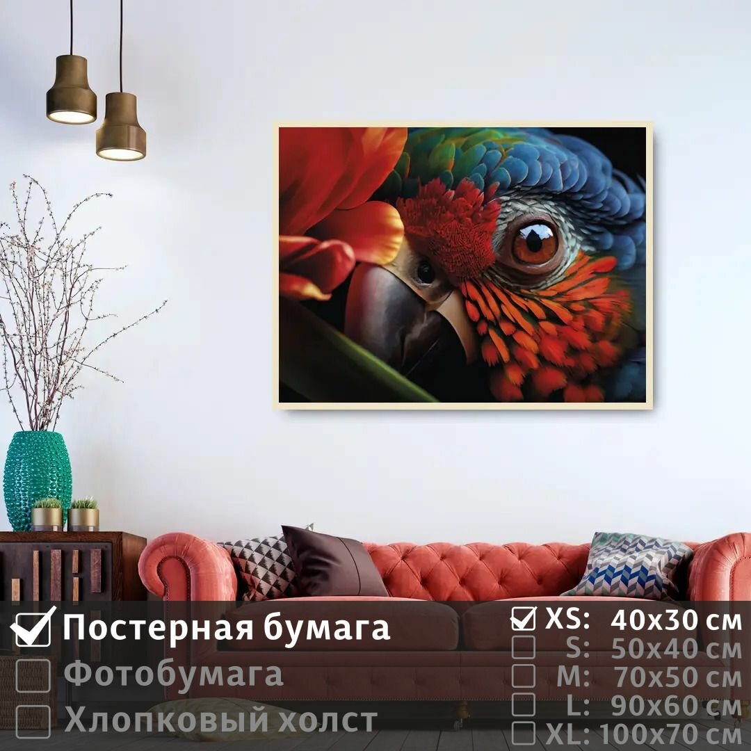 Постер на стену красочный попугай 40х30 см ПолиЦентр