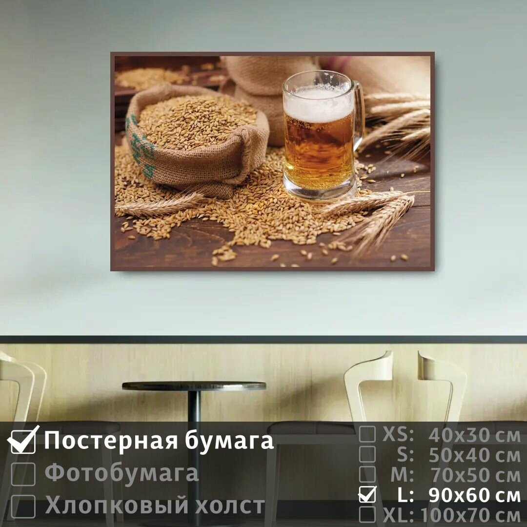 Постер на стену Для Бара Пиво И Пшеница 90х60 см ПолиЦентр