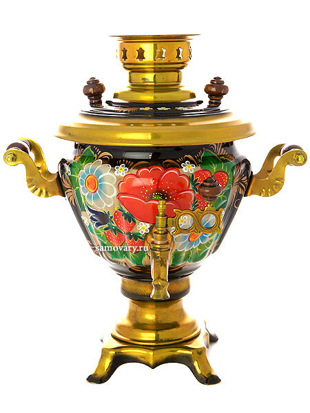 Электрический самовар 2 литра с художественной росписью "Маки на черном фоне", арт. 150475