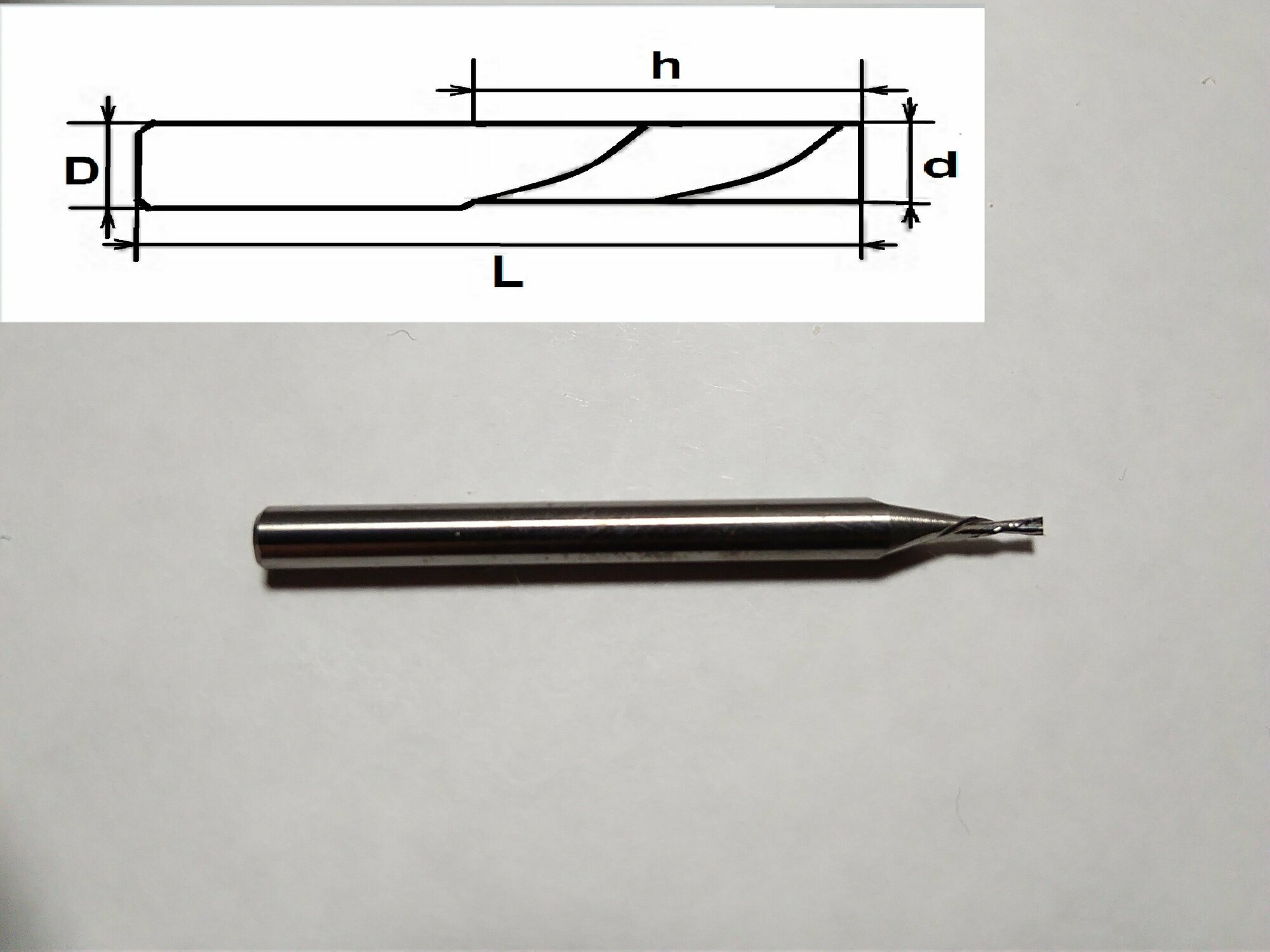 Спиральная двухзаходная фреза SZX3.103, d-1.0/ h-3/ D-3.175/ L-40. A series (с удалением стружки в низ) для ЧПУ станка