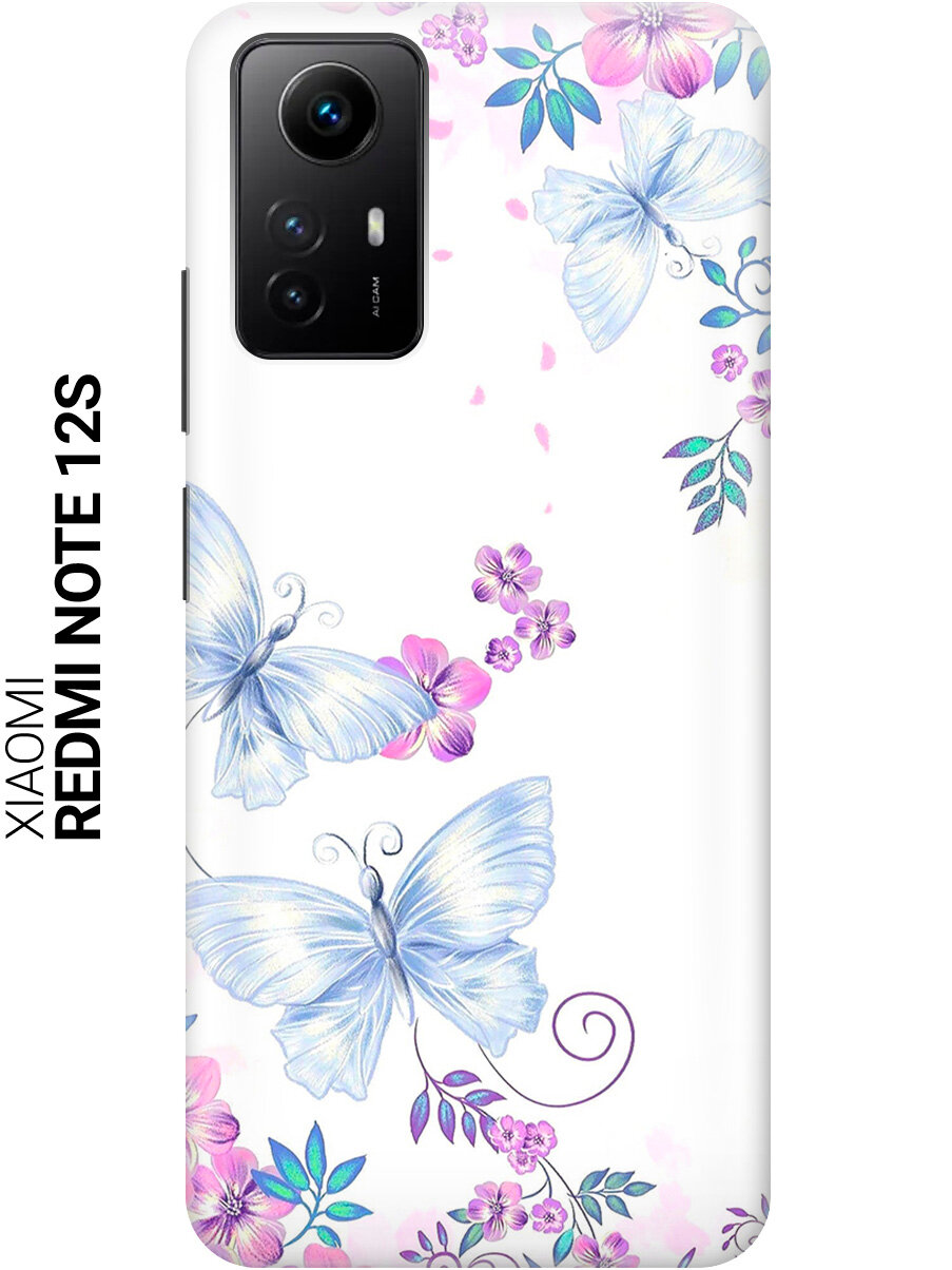 Силиконовый чехол на Xiaomi Redmi Note 12s / Сяоми Редми Ноут 12с с рисунком "Бабочки и фиалки"