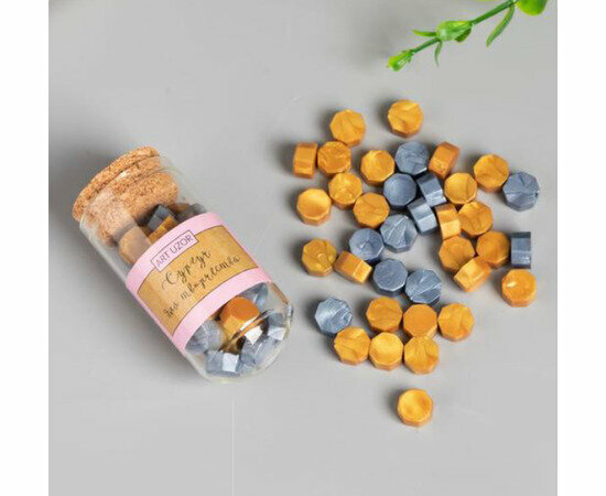 Сургуч в гранулах, 40 шт в колбе, золото и серебро