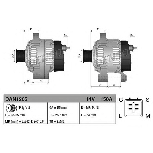 DENSO DAN1205 Генератор 14V 150A — фото 1