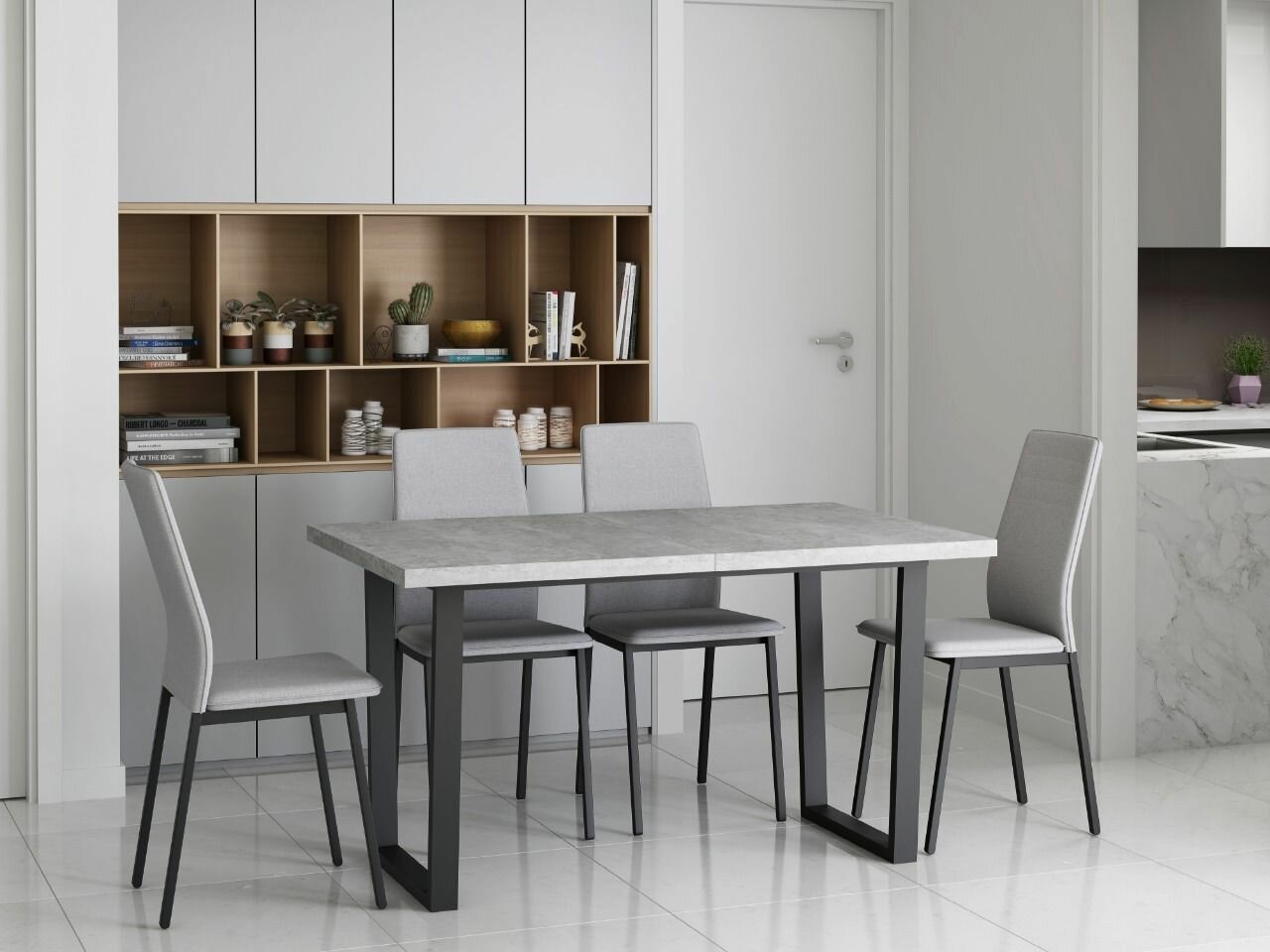 Стол кухонный обеденный раздвижной Цемент Светлый/Чёрный, цюрих, 138х85х75 см