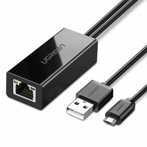 Адаптер UGREEN (30985) Micro USB 2.0 To 100Mbps Ethernet Adapter For Chromecast And Micro TV Sticks. Цвет: черный.