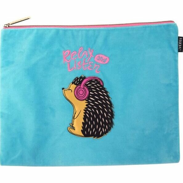 Папка для тетрадей А4 "deVENTE. Music Hedgehog" бархат, на молнии сверху, аппликация, вышивка