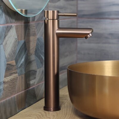 Смеситель для умывальника MELANA-F610102PVD-Br Tondo бронза