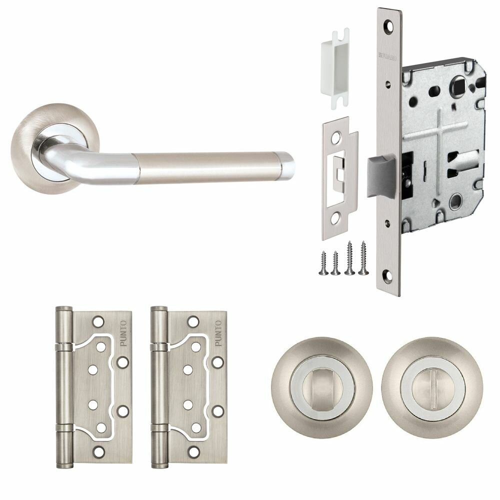 Комплект фурнитуры для межкомнатных дверей - ручки Punto Rex TL SN/CP-3 матовый никель/хром + завертка + защелка + накладные петли