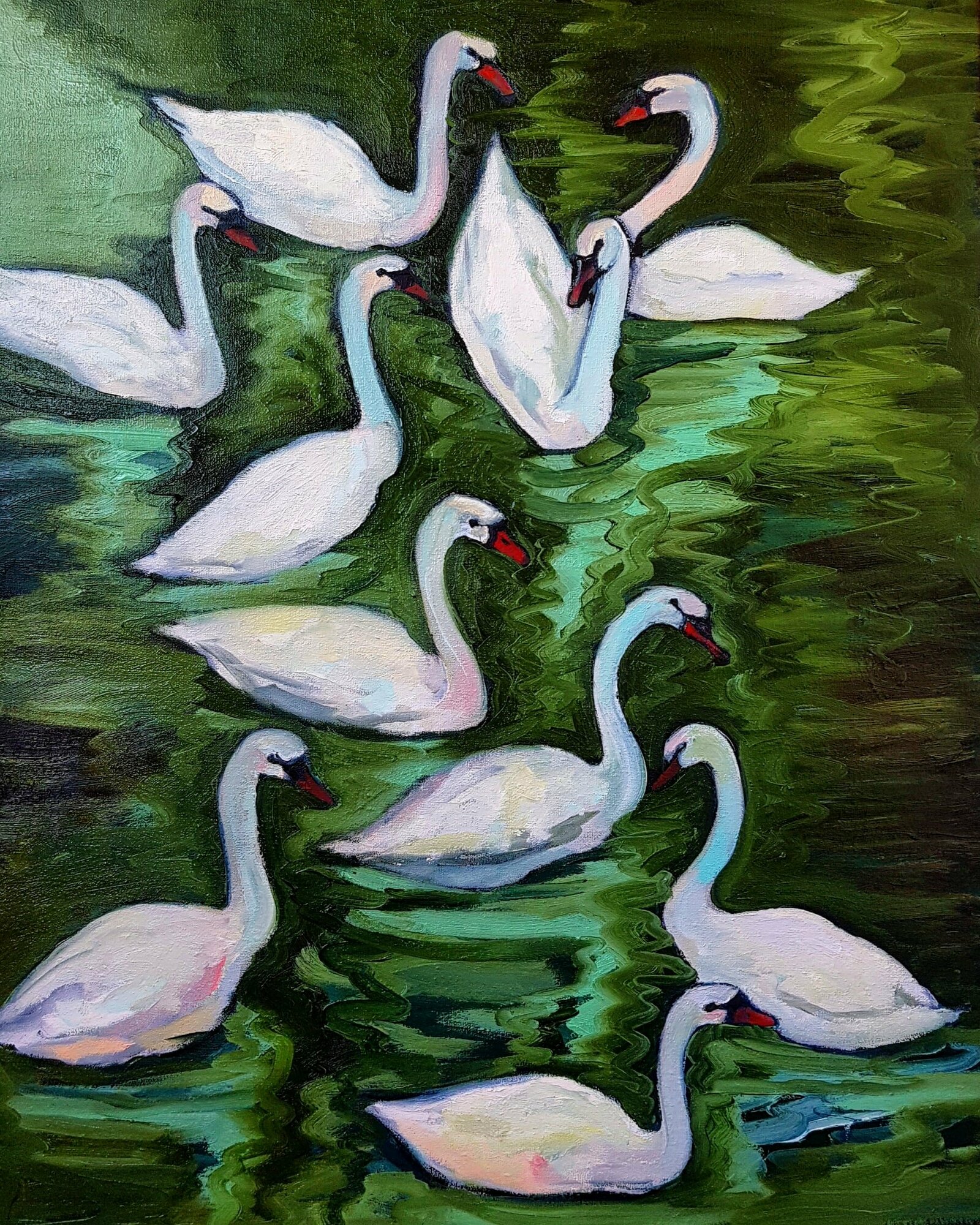 "Лебединая картина" - картина на холсте с изображением лебедей