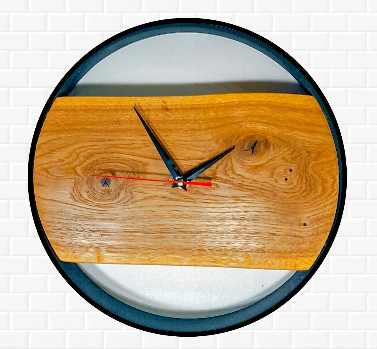 Настенные часы Лофт из массив дерева Дуба в металлическом ободе
