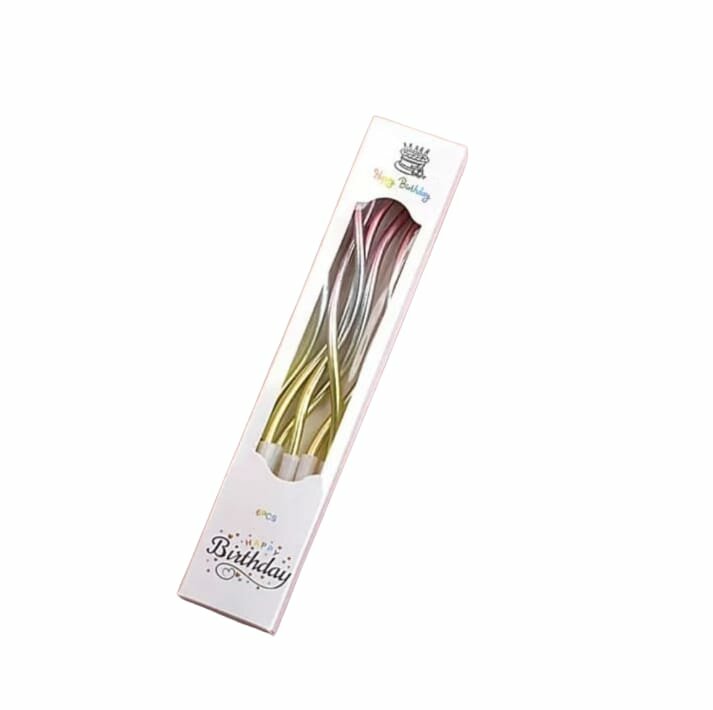 Свечи для торт длинная витая набор 6 штук - разноцветные пастельные свечки для торта на праздник день рождения