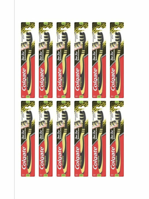 COLGATE Зубная щетка ЗигЗаг Древесный Уголь средняя жесткость, 12 штук