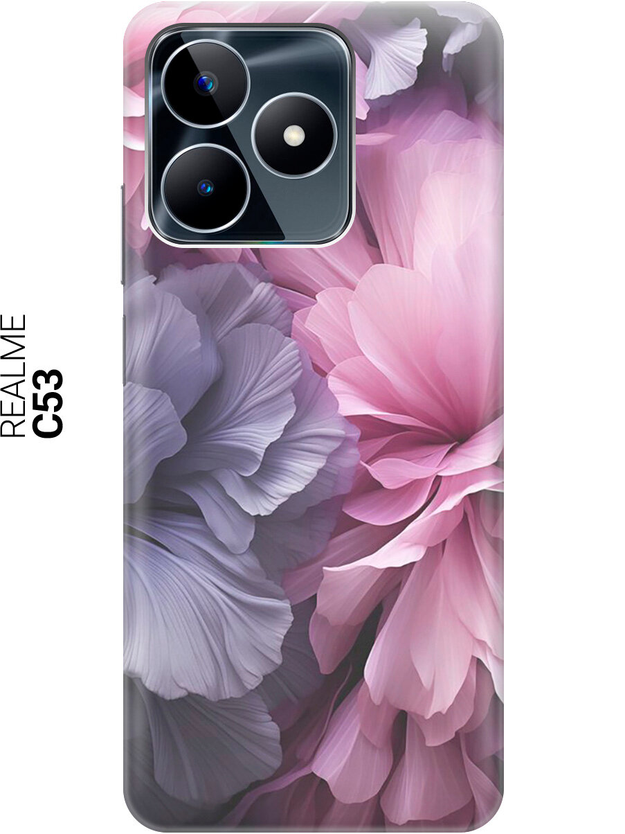 Силиконовый чехол на Realme C53 / C51 / Рилми С53 / С51 с рисунком "Розово-фиолетовые цветы"