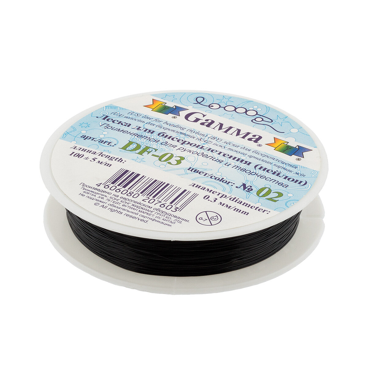 Леска для бисера "Zlatka" / "Gamma" DF-03 d 0.3 мм 100 м ± 0.5 м №02 черный