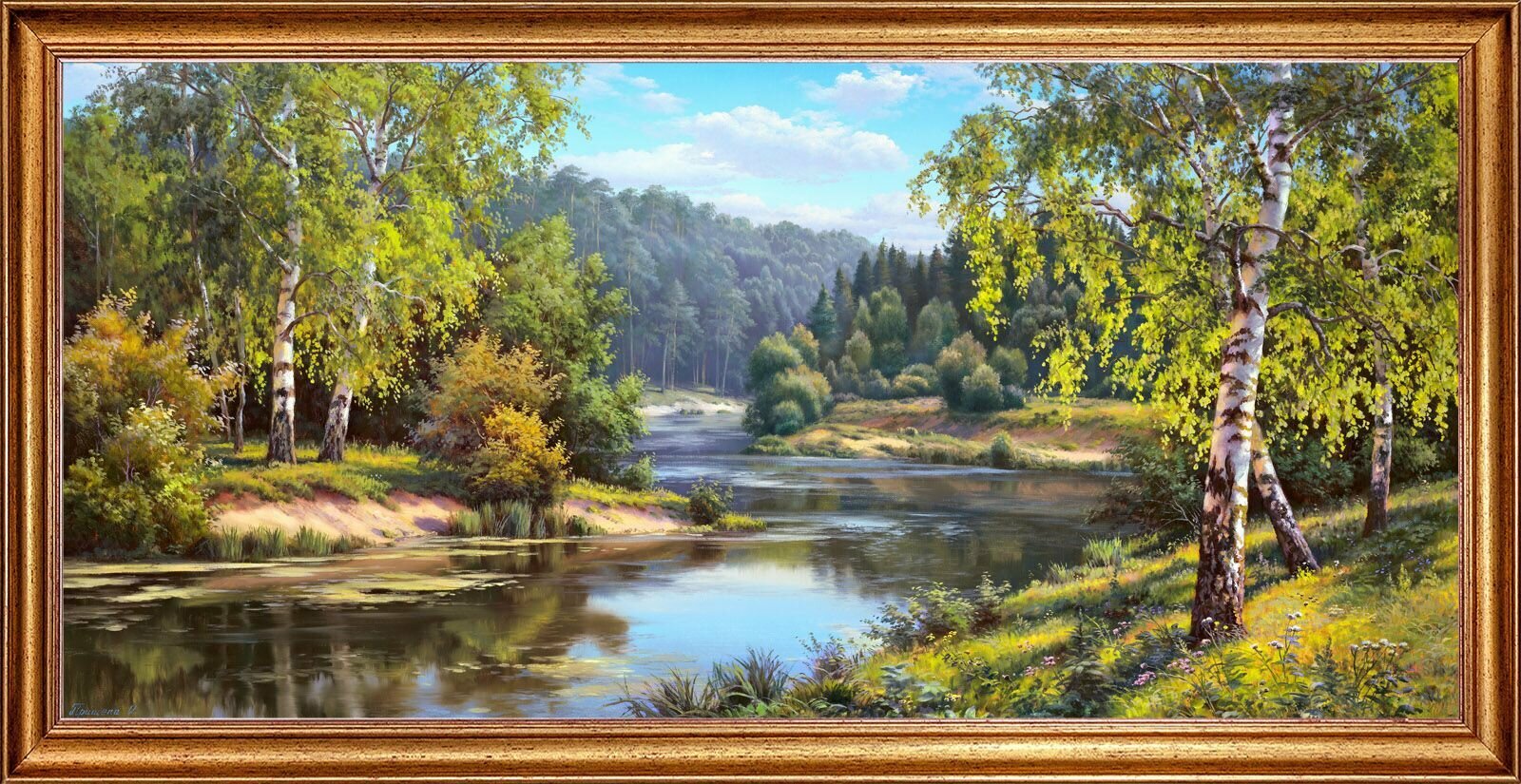 Картина, "У реки", 33х70 см, художник - Прищепа И, Арт. ПИ10-33х70