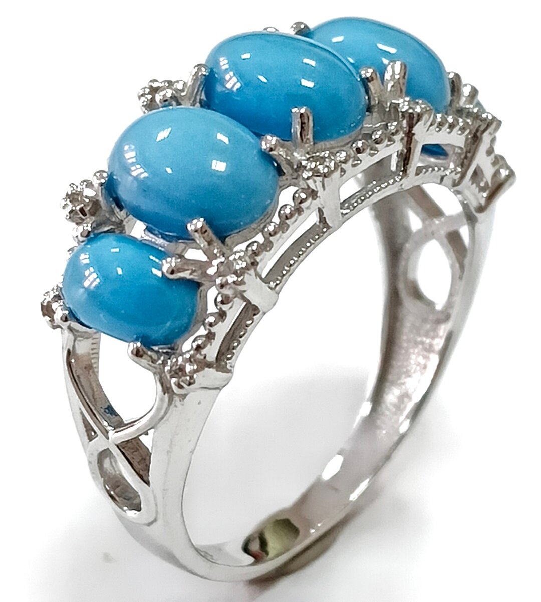 Перстень, серебро, 925 проба, родирование, фианит, бирюза синтетическая