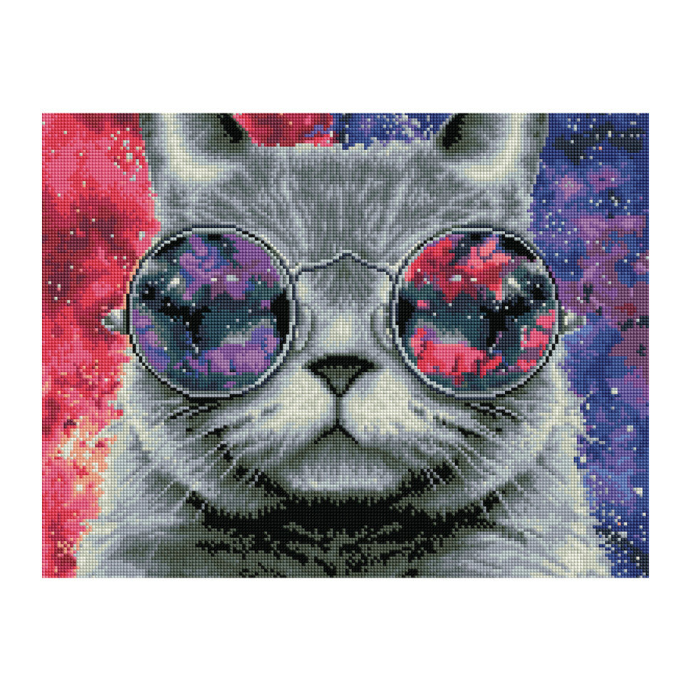 Алмазная мозаика ТРИ совы "Кошачий космос", 40*50см, холст на деревянном подрамнике, картонная коробка с пластиковой ручкой, 344380