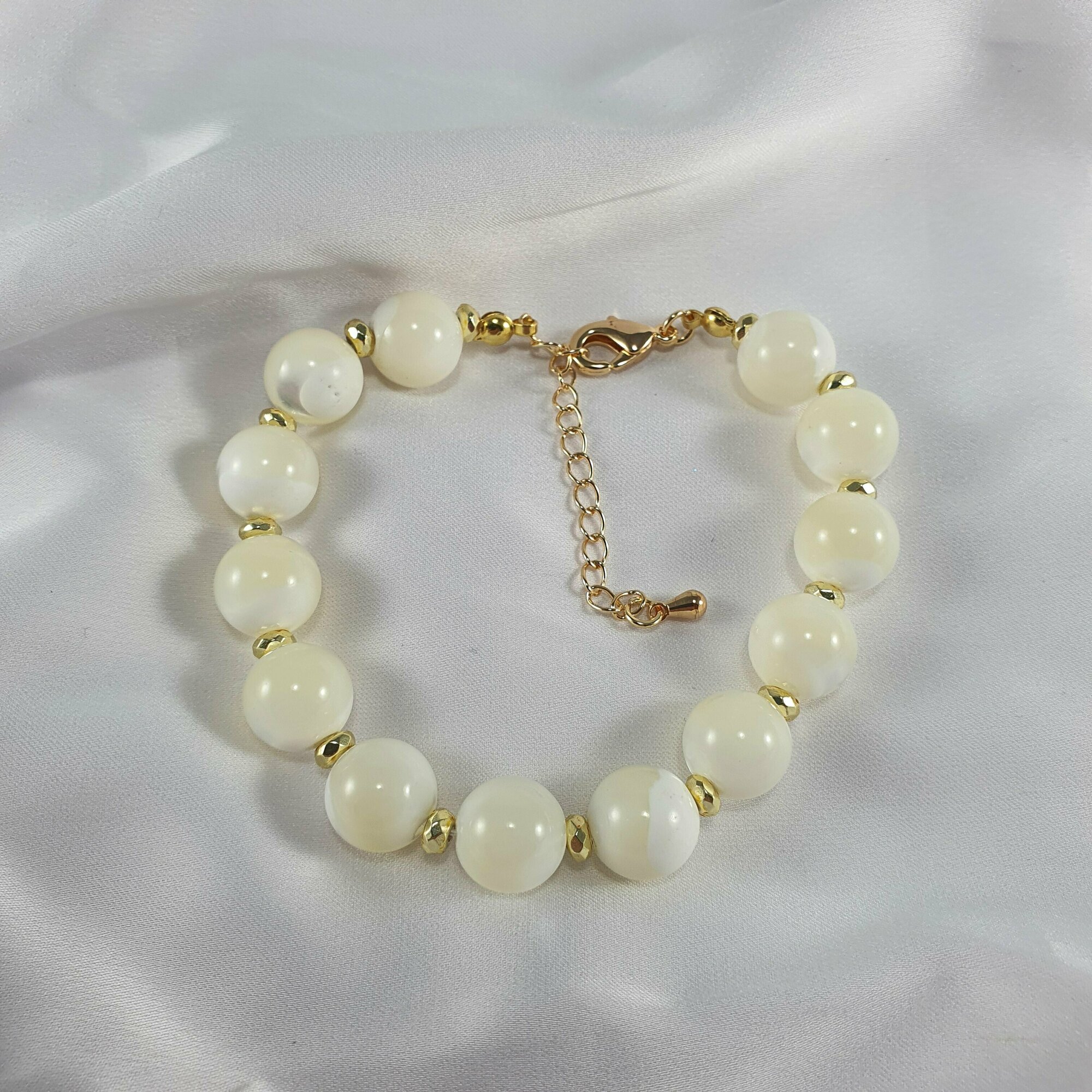 Браслет, гематит, перламутр