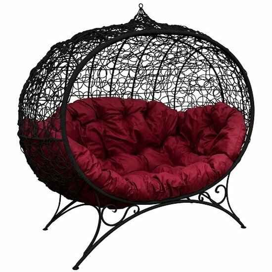 Диван M-group Улей на ножках в ротанге черное + бордовая подушка