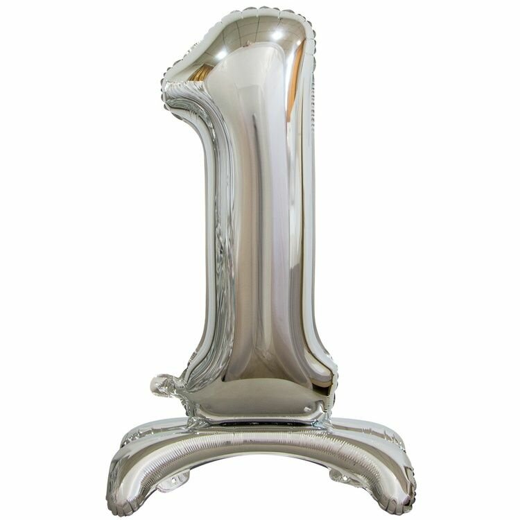 Фольгированный шар цифра 1 30" Silver на подставке