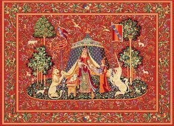 Панно гобеленовое на стену в средневековом стиле "Дама с единорогом", 140х200 см / Гобелен