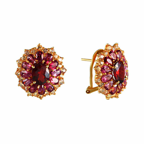 Серьги, серебро, 925 проба, сапфир, гранат, родолит