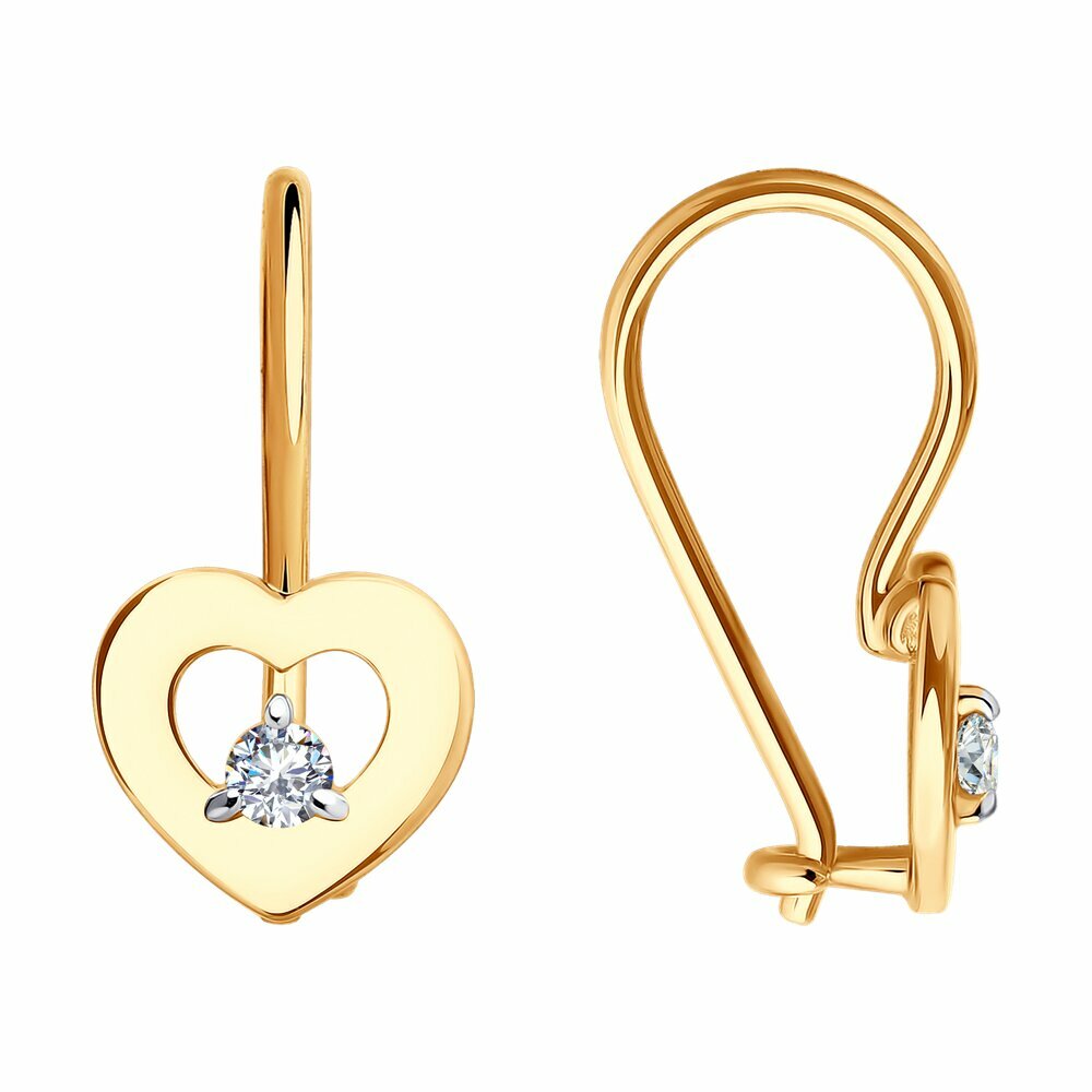 Серьги, красное золото, 585 проба, фианит