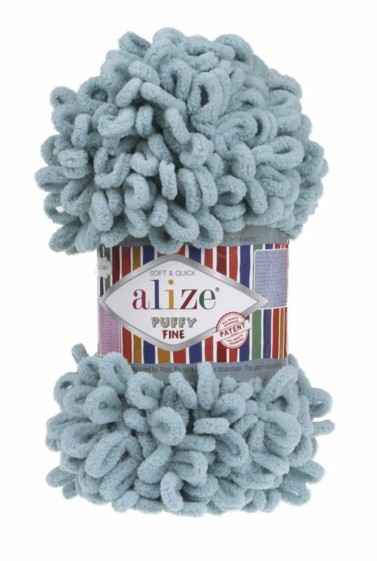 Пряжа PUFFY FINE (Alize), дымчато-бирюзовый - 414, 100% микрополиэстер, 5 мотков, 100 г, 14 м.