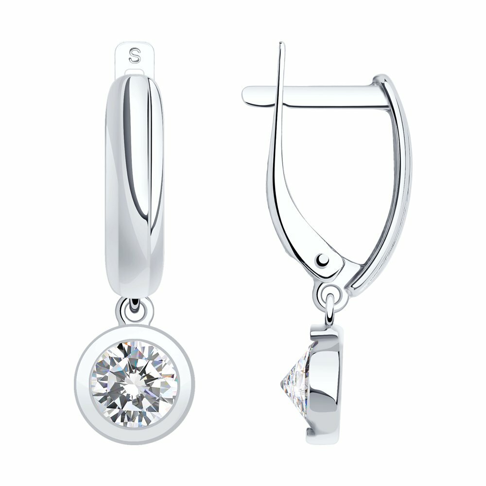 Серьги с подвесками, серебро, 925 проба, родирование, фианит