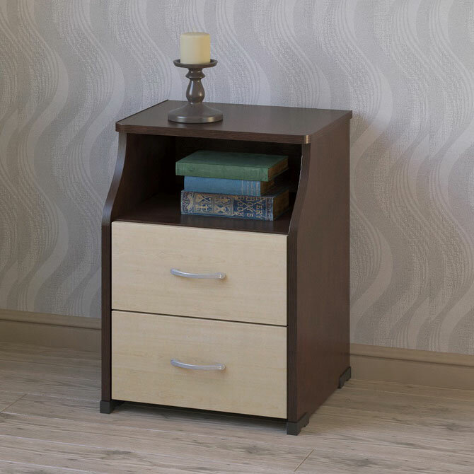 Тумбочка прикроватная с 2 ящиками и открытой нишей вверху МагМебель ТмТП-5 венге, дуб молочный