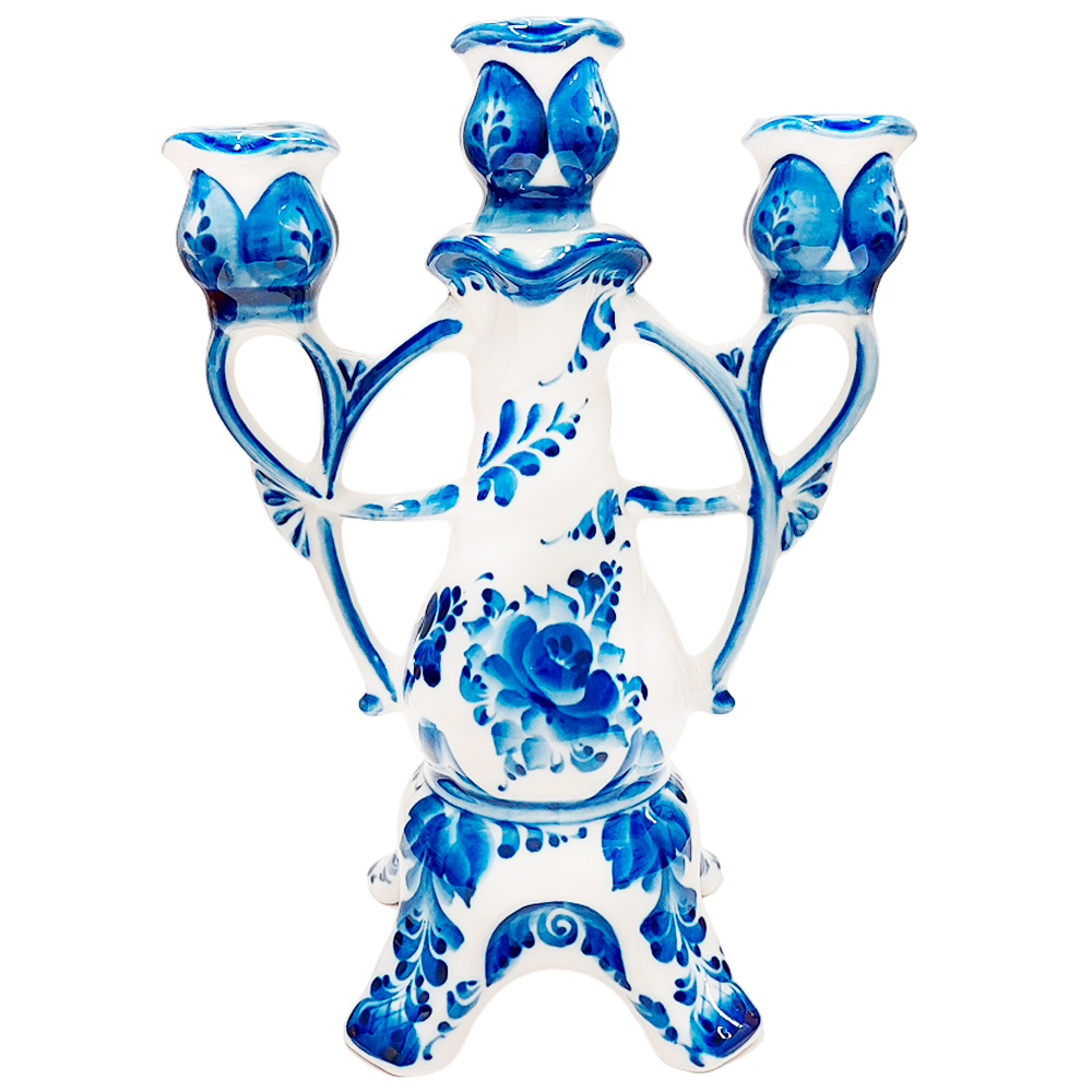 Фарфоровый подсвечник ручной работы "Романс", гжель