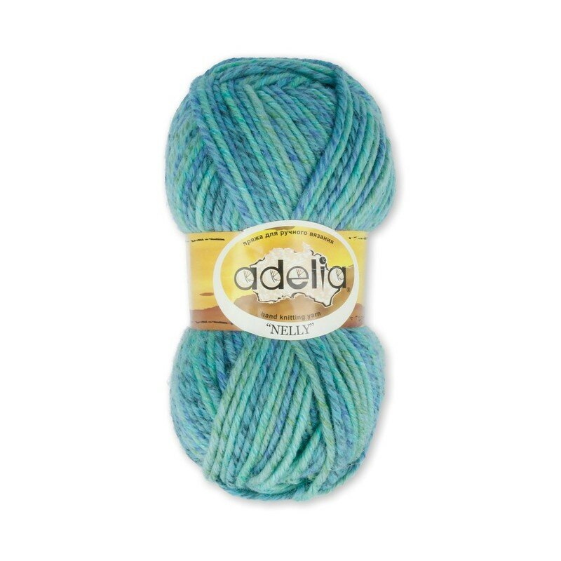 Пряжа ADELIA "NELLY" 70% шерсть, 30% акрил 100 г 100 м №21св. зеленый-голубой-фиолетовый