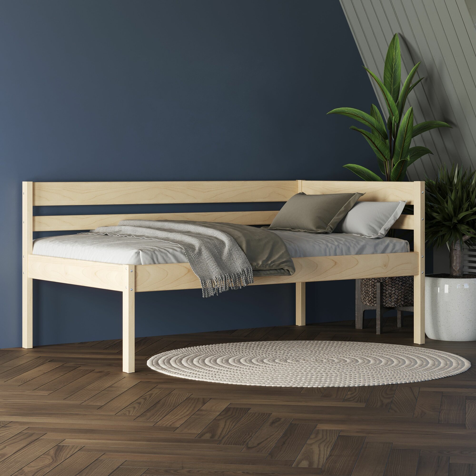 Кровать односпальная, 80х200 см, Hansales, деревянная, высокая, с дополнительной боковой спинкой справа