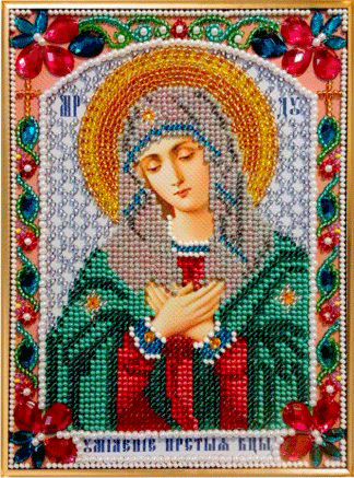 Набор для вышивания бисером с камнями и жемчугом К-12 Икона Божьей Матери “Умиление” (13х18)