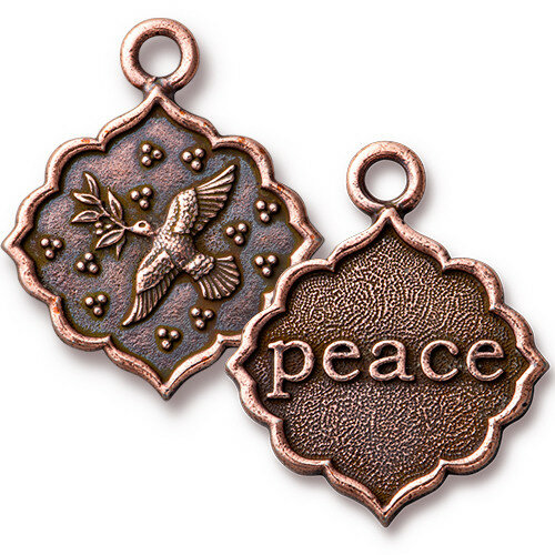 Подвеска 30х24.5мм, TierraCast, PEACE, с голубем мира, базовый материал - оловянный сплав, медная с чернением, 1 шт.