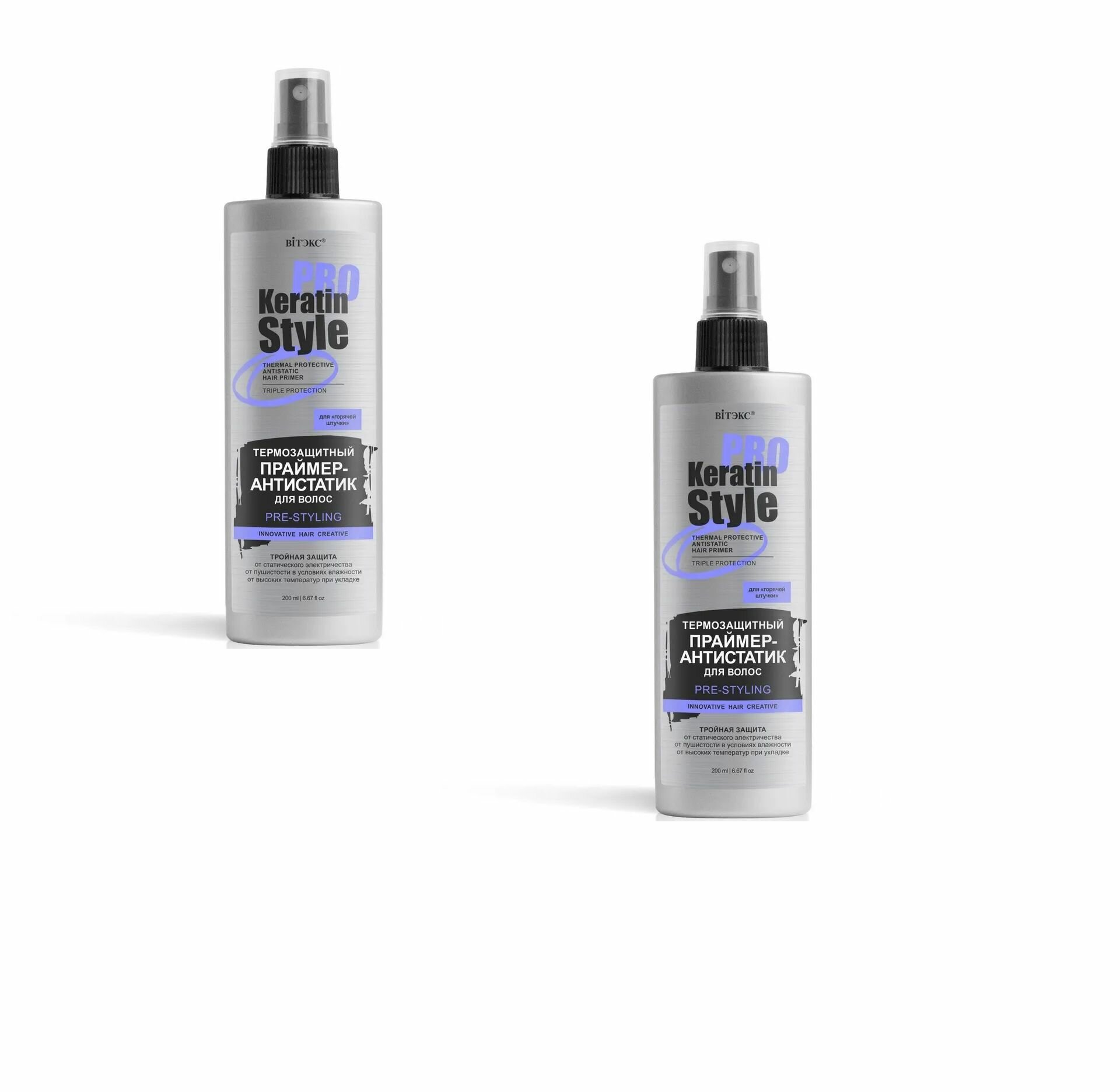 Витэкс Термозащитный праймер-антистатик для волос, Keratin Pro Style, 200 мл, 2 уп, 2 уп