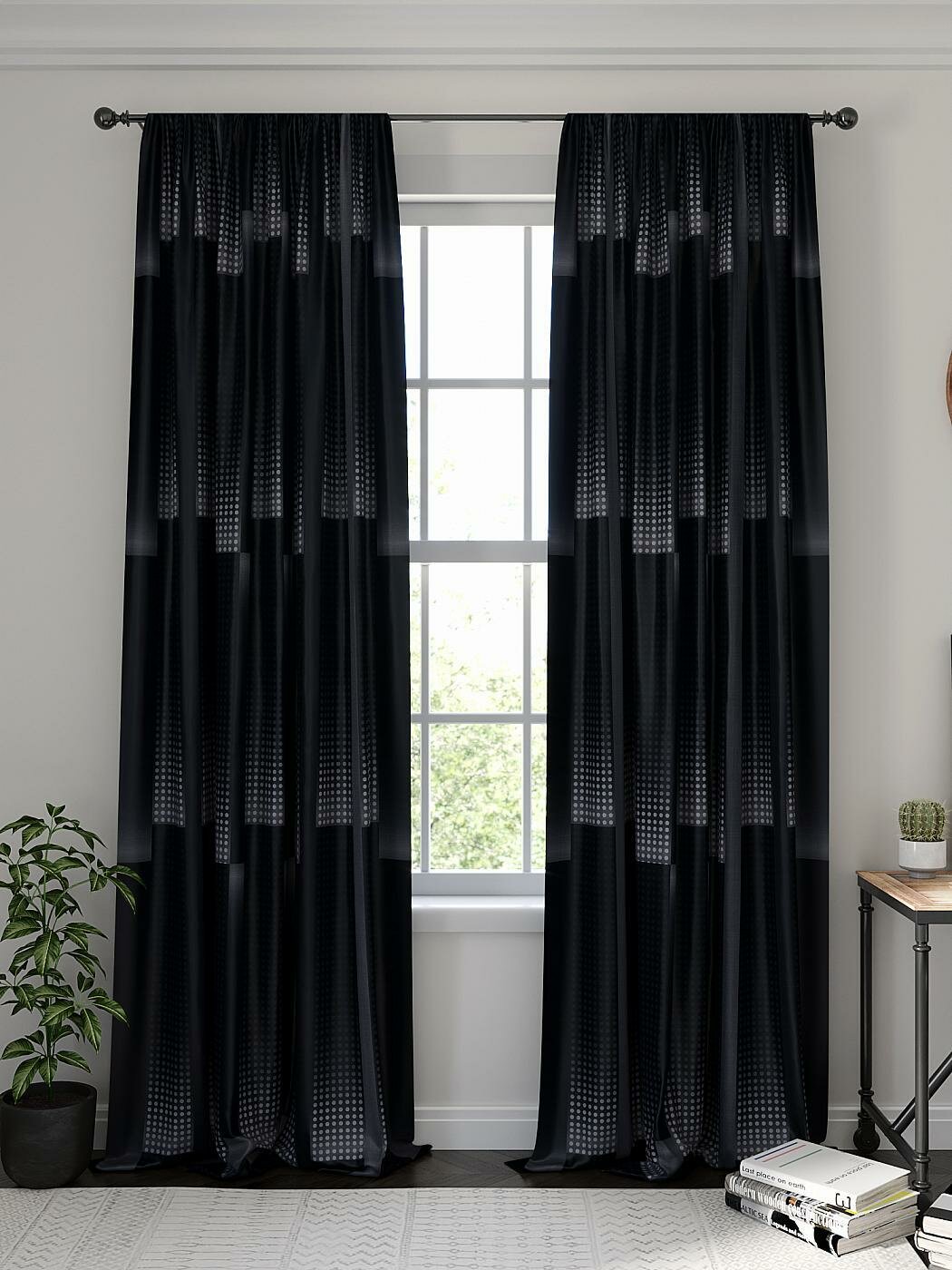 Комплекты штор AT HOME Лирнексис (черный) высота 270 см, ширина 150 см, крепление - шторная лента, Серый/черный