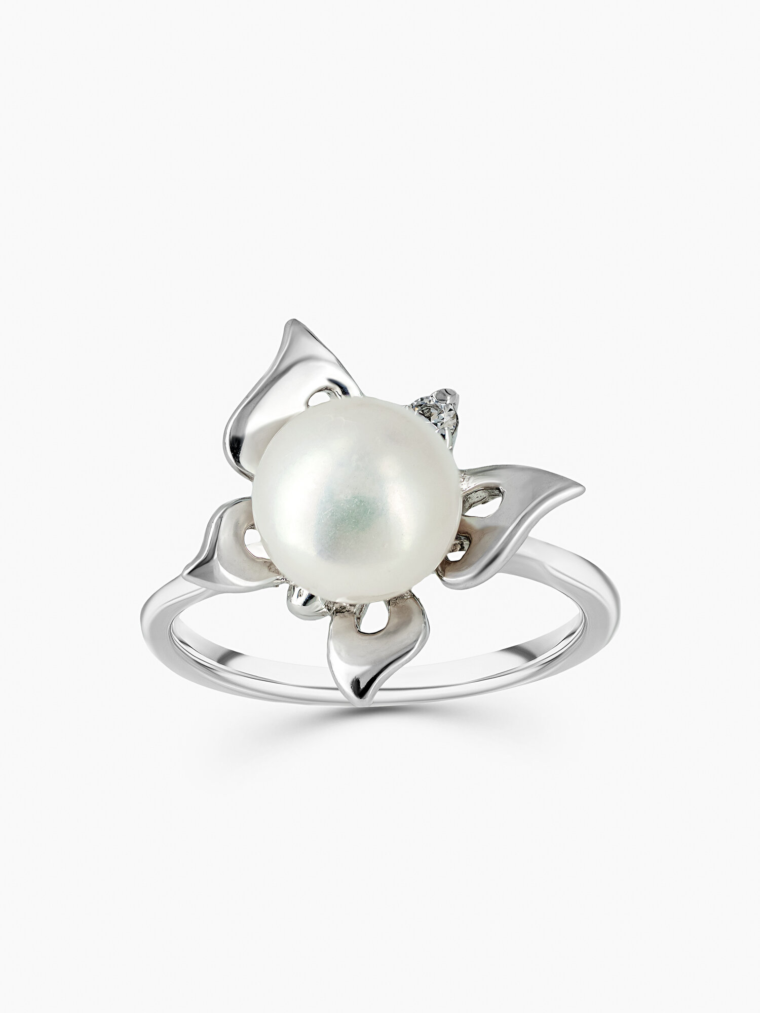 Кольцо на фалангу, серебро, 925 проба, родирование, жемчуг культивированный, фианит