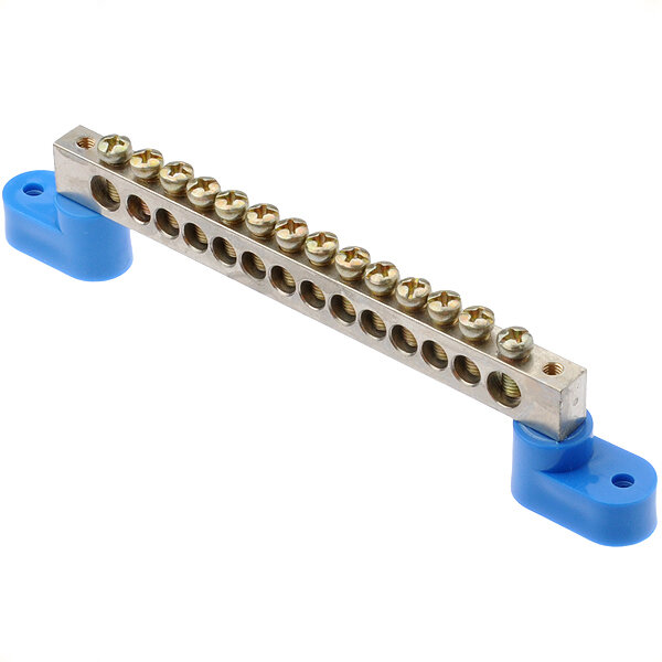 Шина N14 ноль 2 изолятора на 14 присоединений никелированная латунь 150А