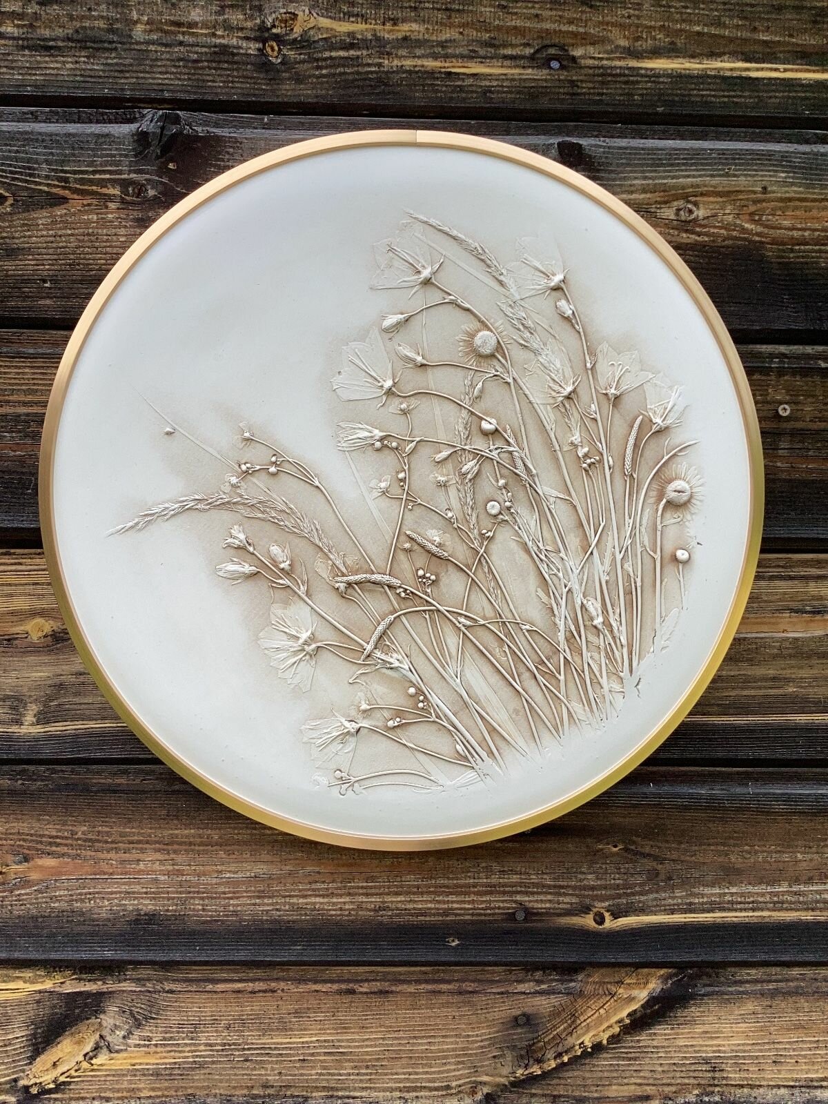 Картина из гипса, декор на стену, украшение интерьера, ботанический барельеф, панно "Цветочный лабиринт", ручной работы, 46х46х2.5 см