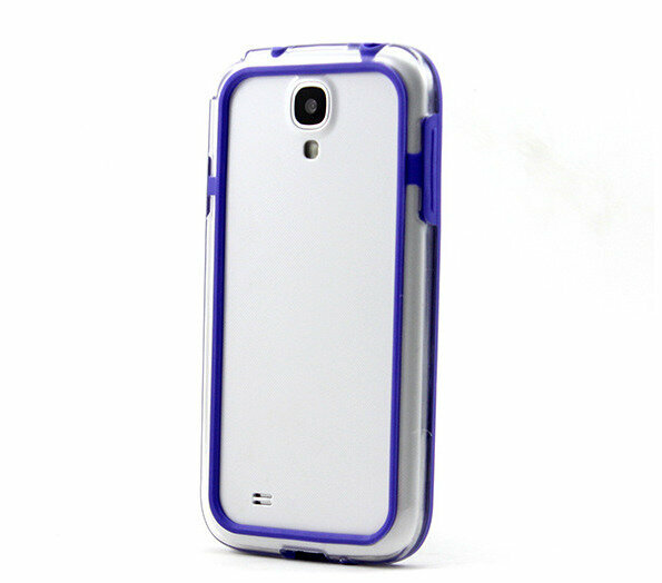 Бампер для Samsung Galaxy S4 синий\прозрачный, силикон