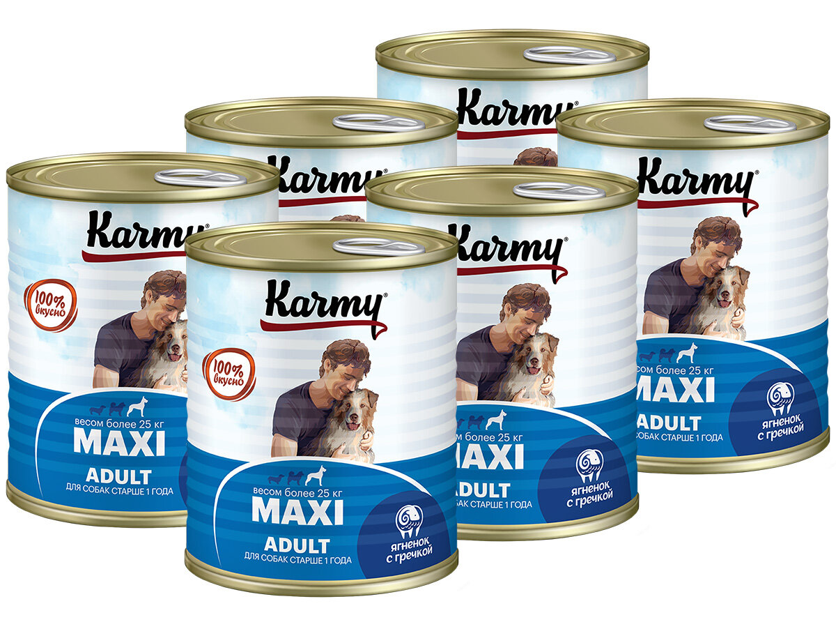 KARMY MAXI ADULT для взрослых собак крупных пород с ягненком и гречкой банка 850 гр 850 гр х 6 шт