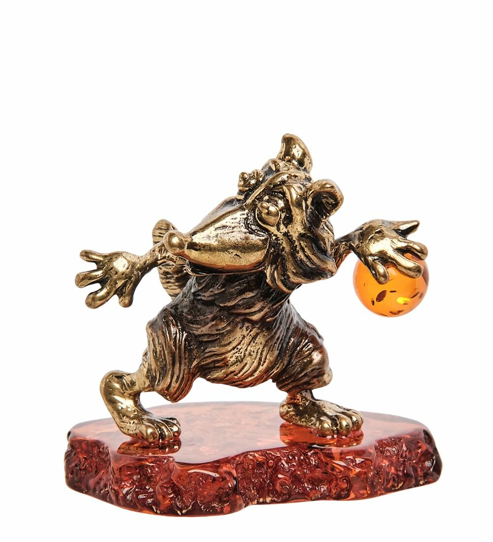 Фигурка 'Лиса баскетболист' (латунь, янтарь)