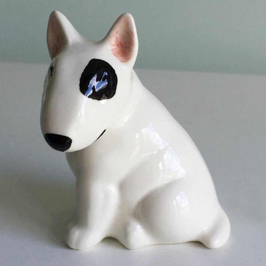 Фаянсовая скульптура Бультерьер черно-пегий mini