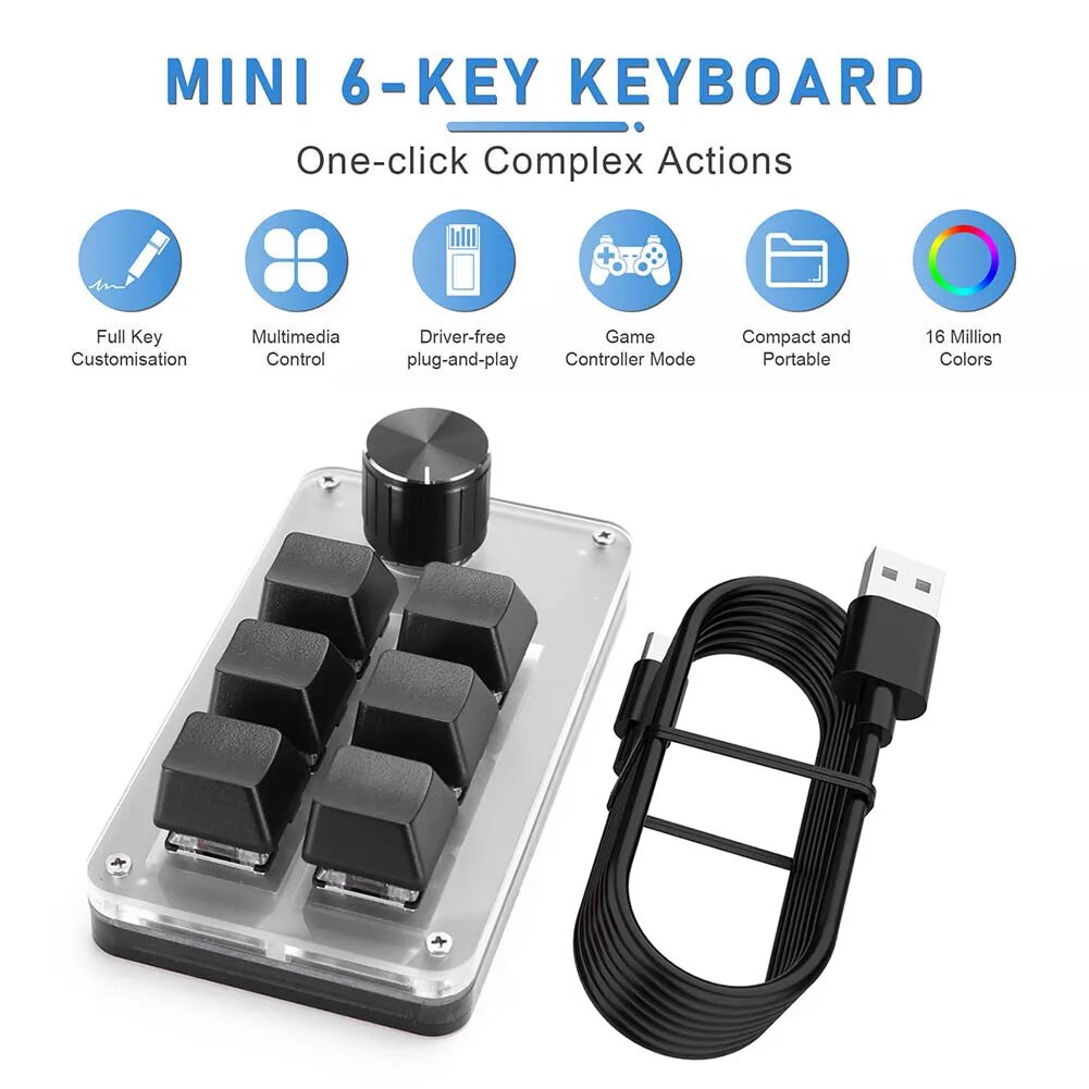 Мини 6-клавишная клавиатура, Black, USB