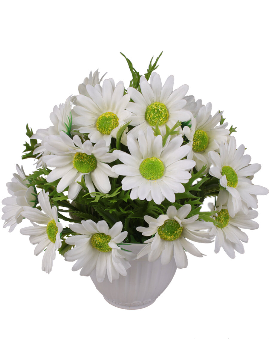 Искусственная хризантема Holodilova, в кашпо, кремово-белая, текстиль, 20х20 см